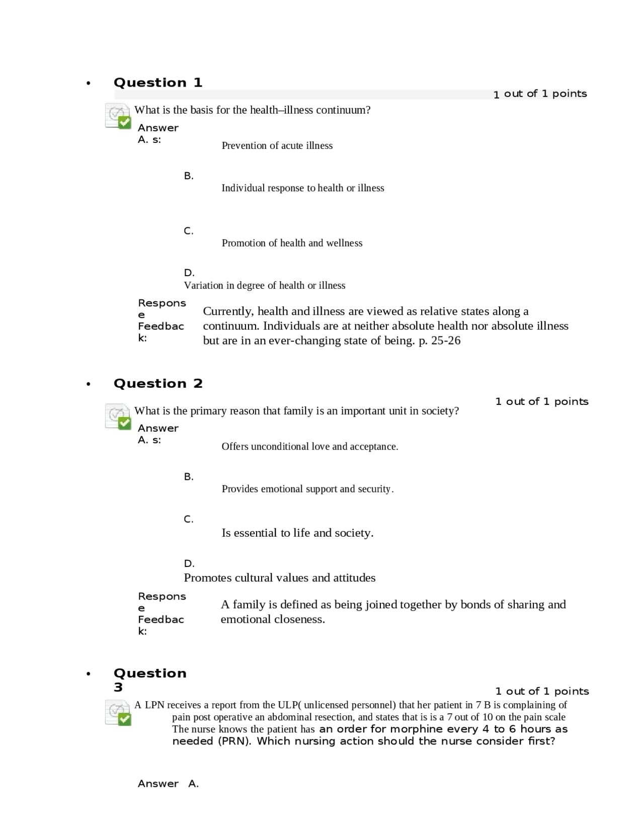 Health and Illness Continuum, Family Unit, and Nursing Actions | Exams ...
