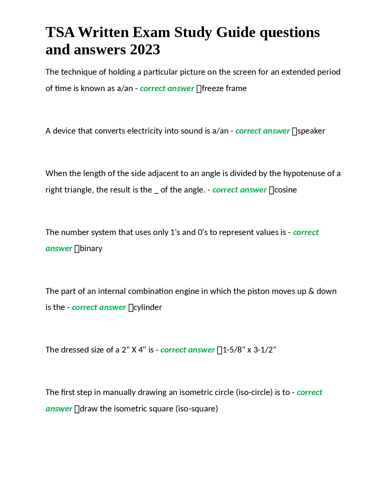 TSA Written Exam Study Guide questions and answers 2023 | Exams Nursing ...