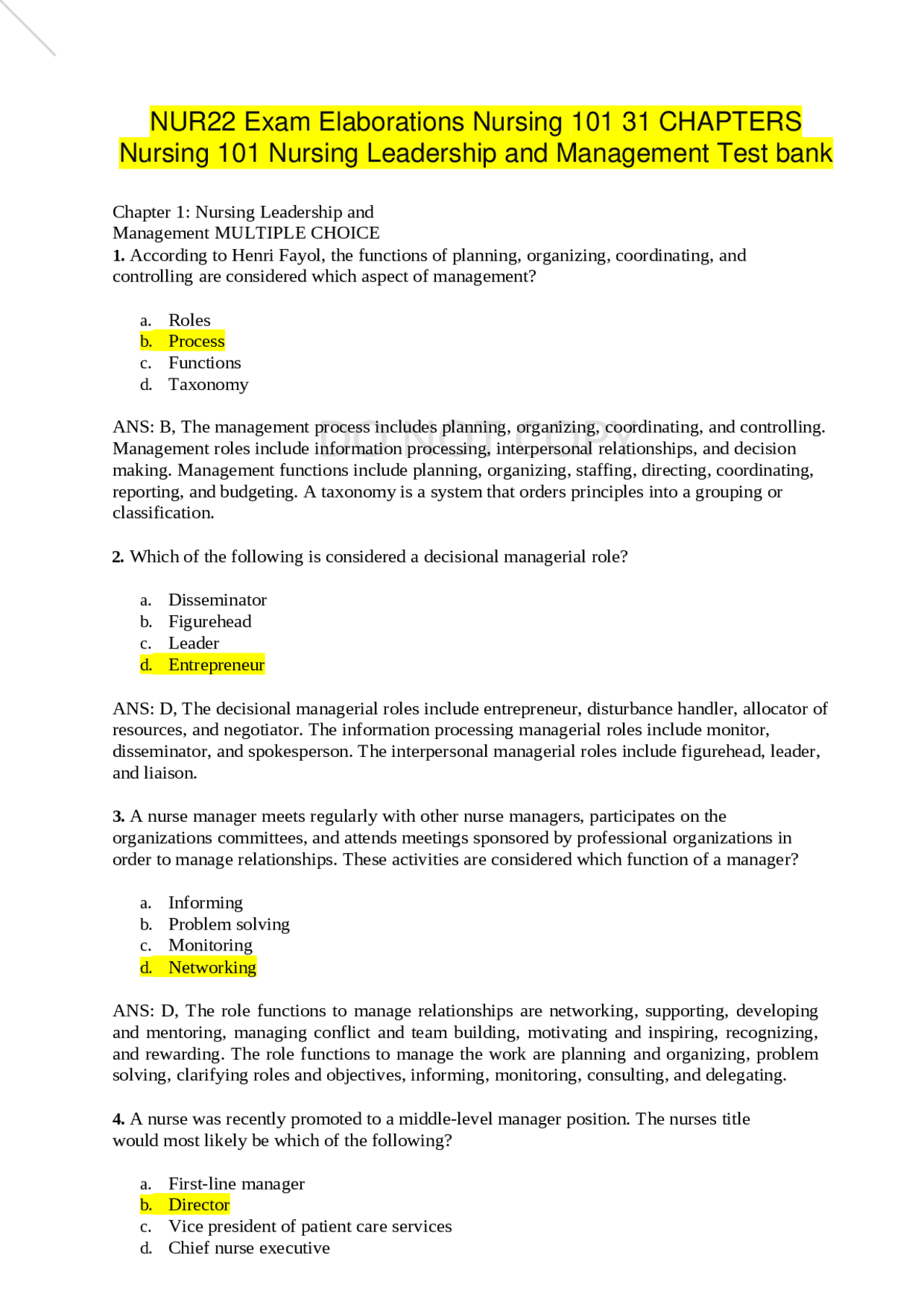 NUR22 Exam Elaborations Nursing 101 31 CHAPTERS Nursing 101 Nursing ...