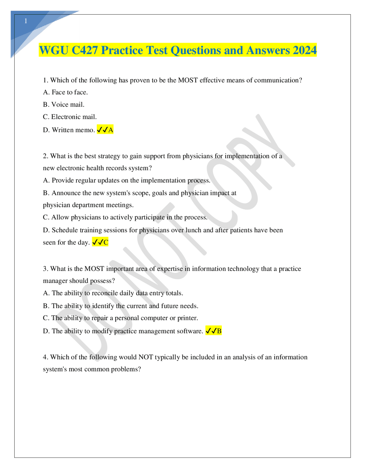 WGU C427 Practice Test Questions and Answers 2024 | Exams Communication ...