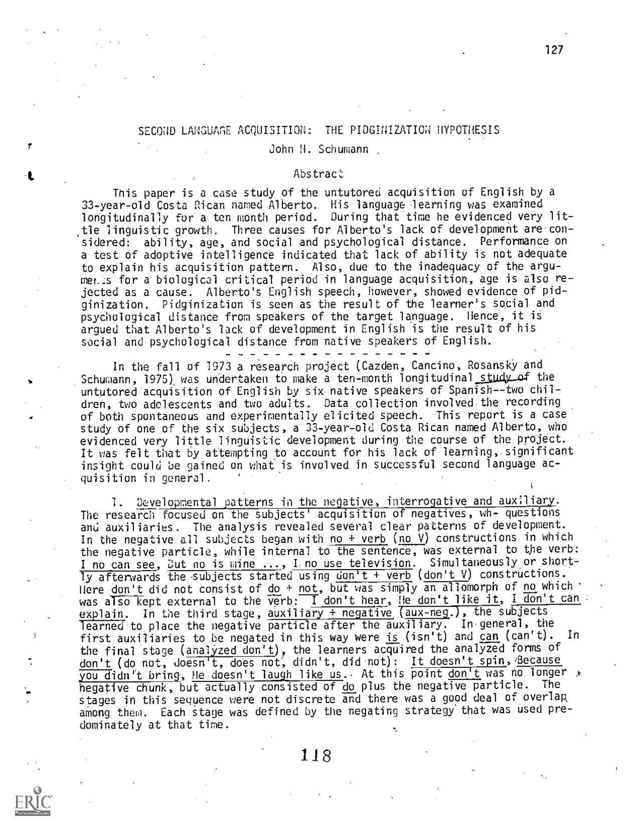 SECOND LANGUAGE ACQUISITION: THE PIDGINIZATION HYPOTHESIS | Study ...