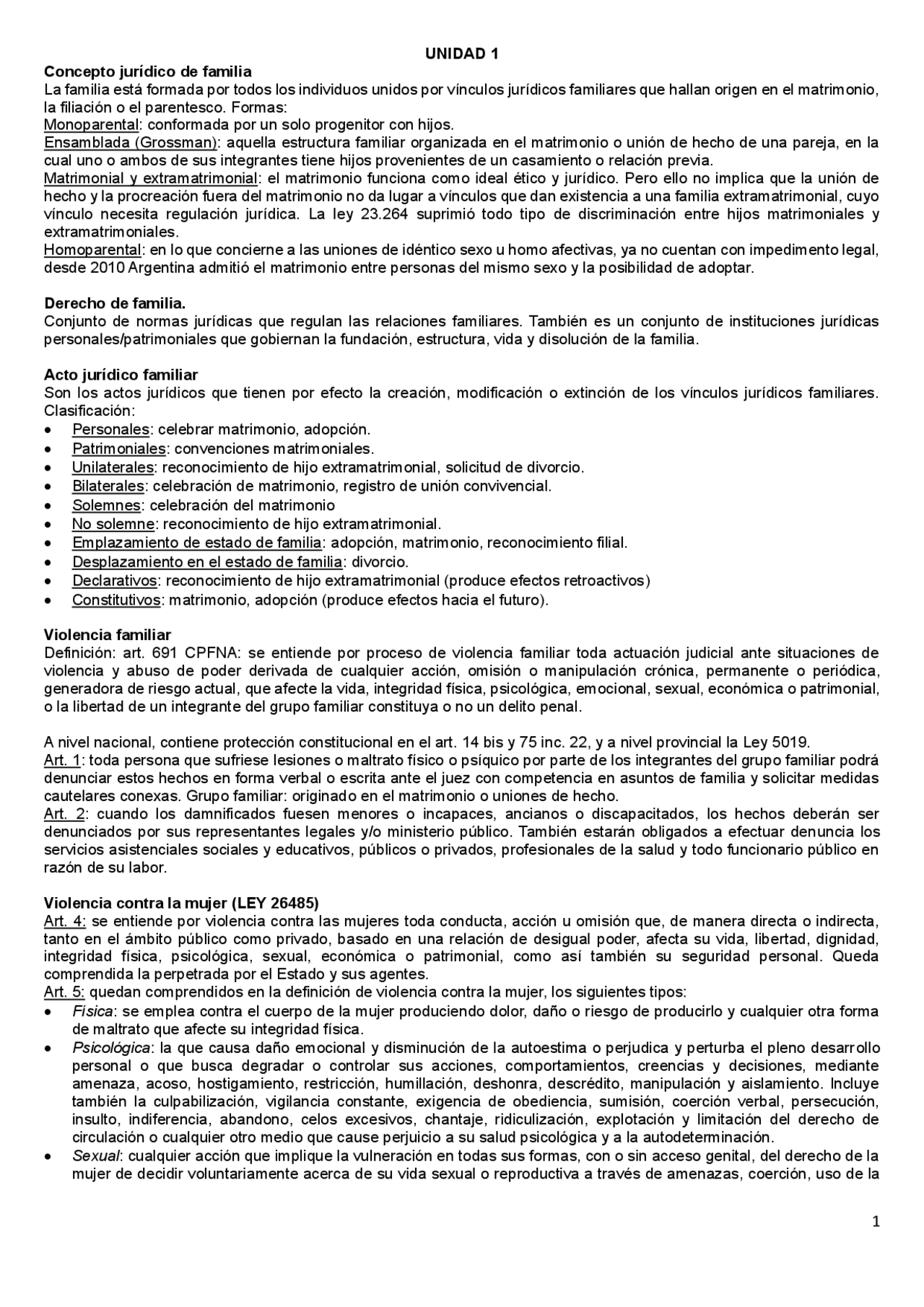 D Familia - Unidad 1 a 10 | Resúmenes de Derecho de Familia | Docsity