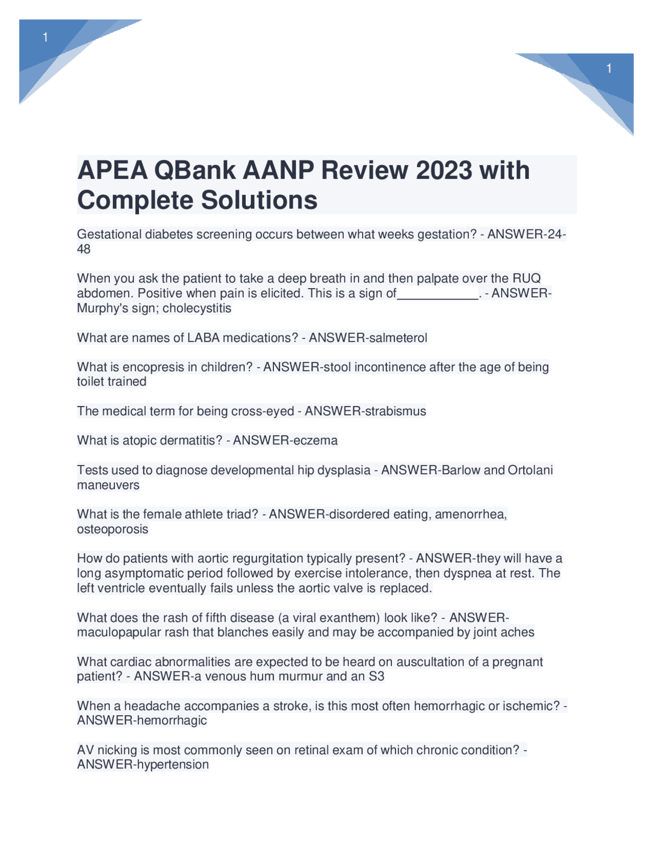 APEA QBank AANP Review 2023 with Complete Solutions Graded A+ | Exams ...
