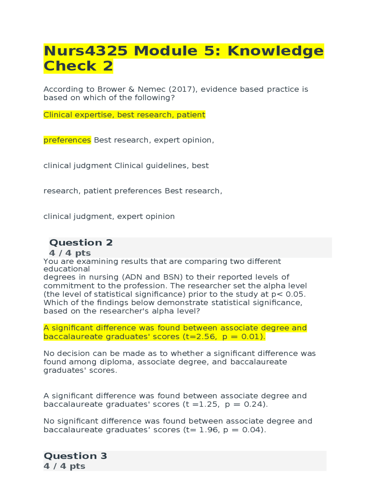Nursing Knowledge Check: Evidence-Based Practice and Research Methods ...
