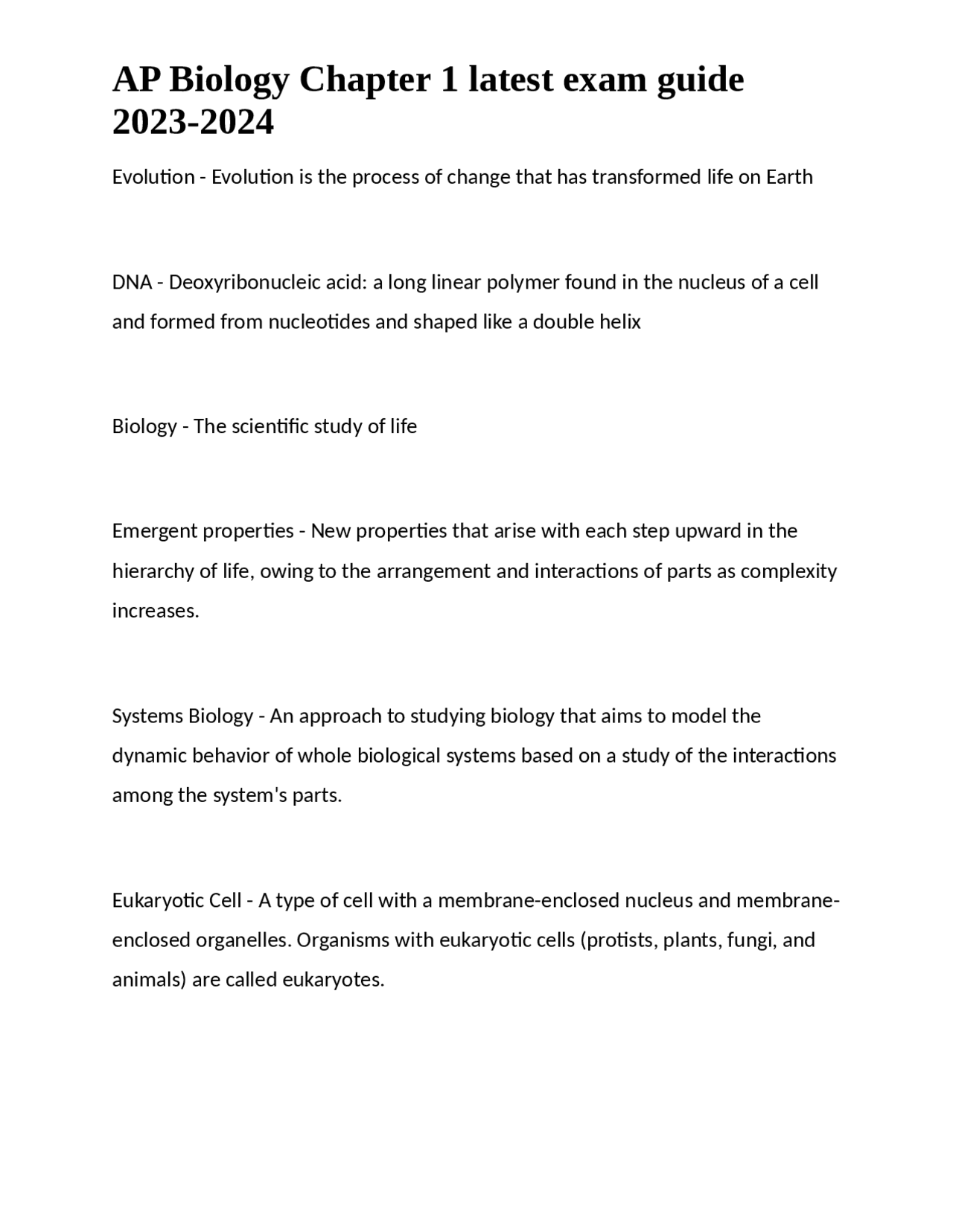 AP Biology Chapter 1 Exam Guide 2023-2024 | Exams Nursing | Docsity