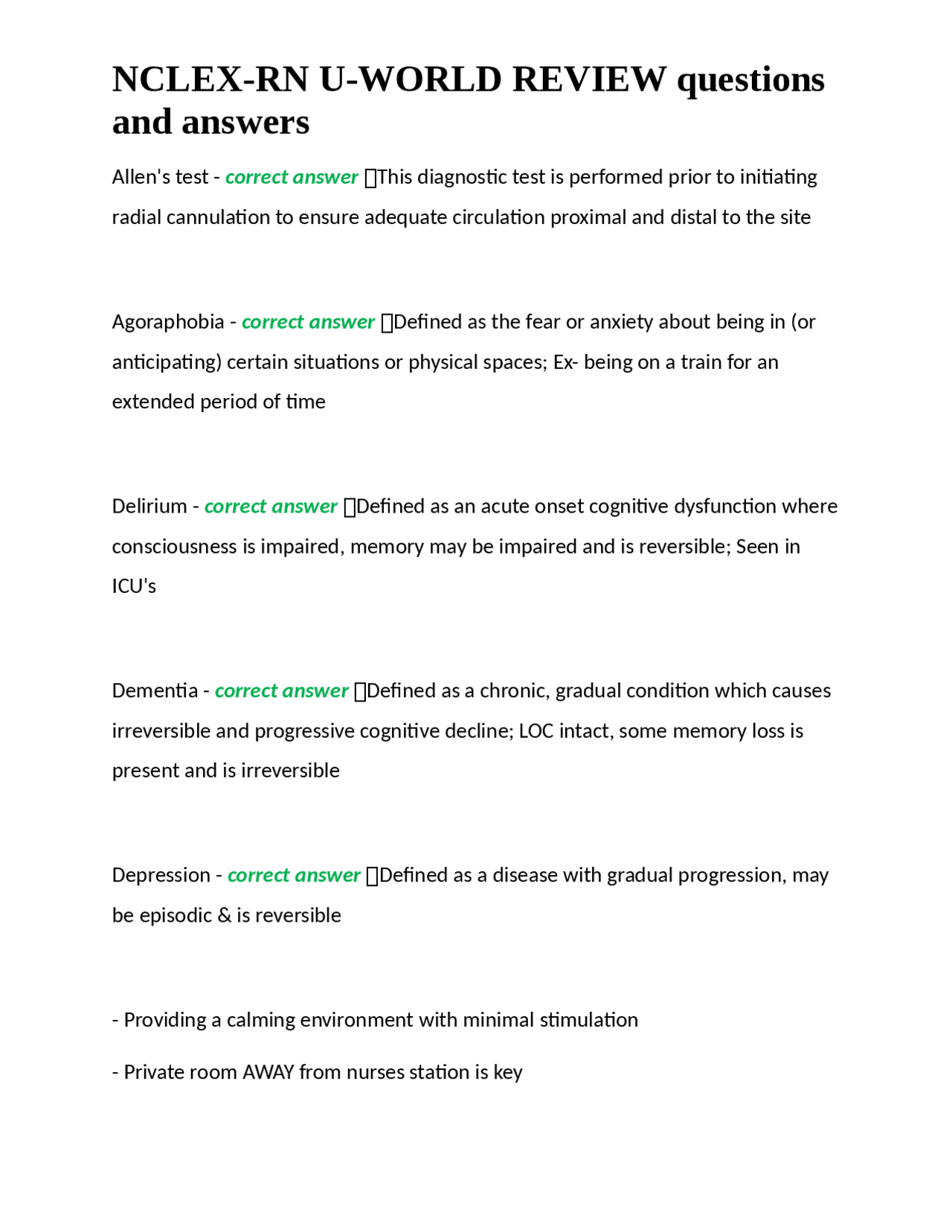 NCLEX-RN U-WORLD REVIEW questions and answers | Exams Nursing | Docsity