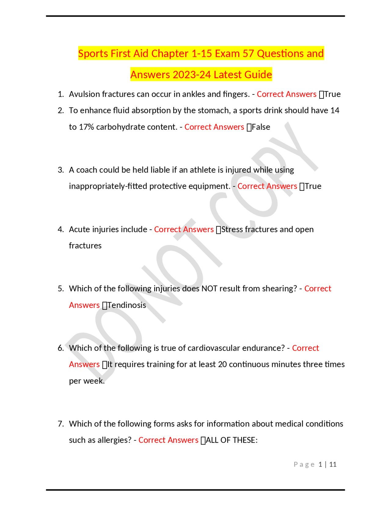 Sports First Aid Chapter 1-15 Exam 57 Questions and Answers 2023-24 ...