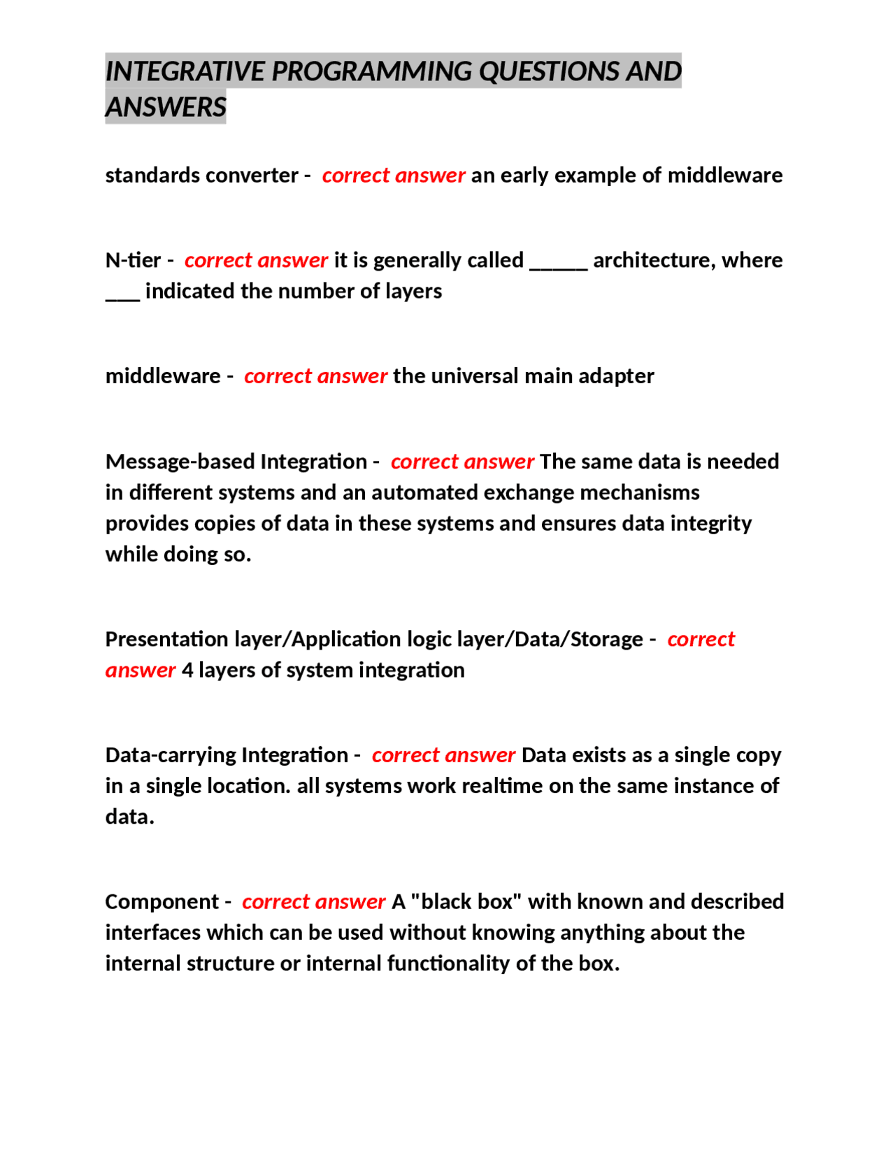 Integrative Programming Questions And Answers Exams Nursing Docsity 
