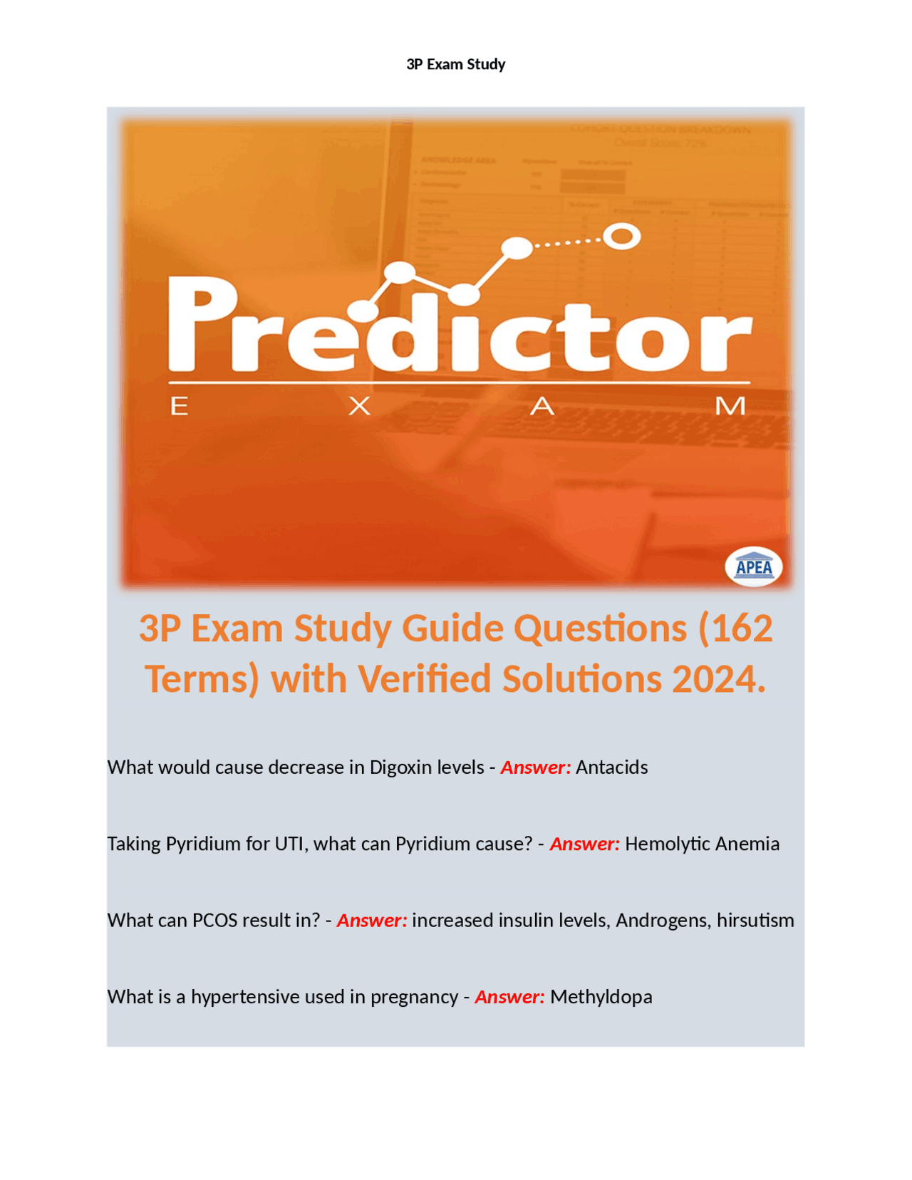 3P Exam Study Guide Questions (162 Terms) with Verified Solutions 2024 ...