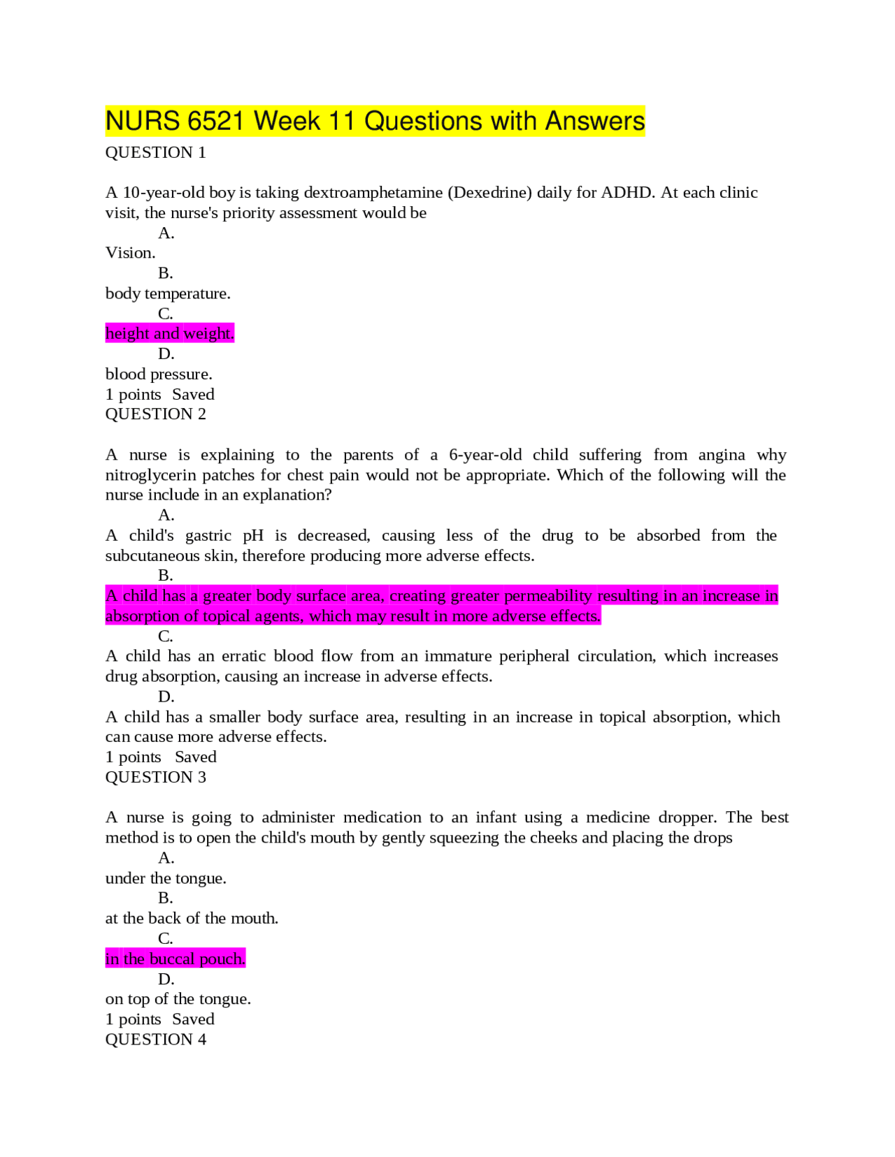 NURS 6521 Week 11 Questions with Answers | Exams Nursing | Docsity