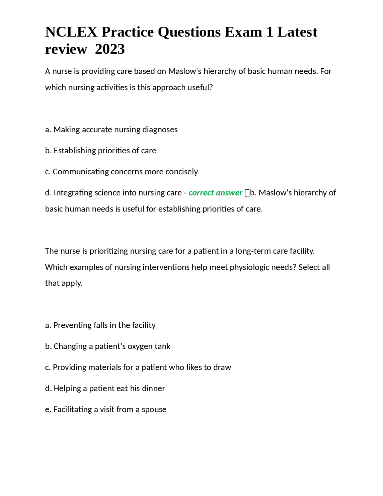 NCLEX Practice Questions Exam 1 Latest review 2023 | Exams Nursing ...