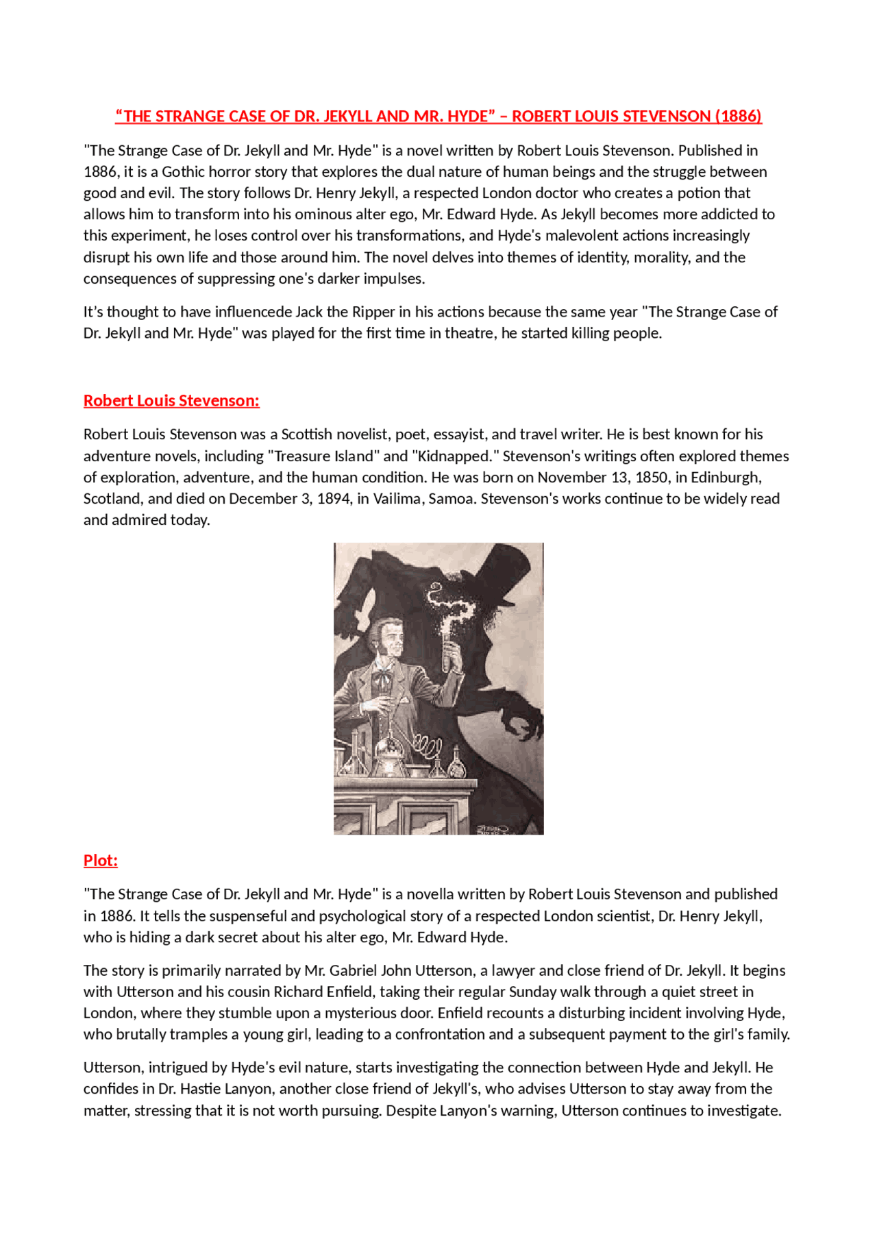 The Strange Case Of Dr Jekyll And Mr Hyde Appunti Di Inglese Docsity
