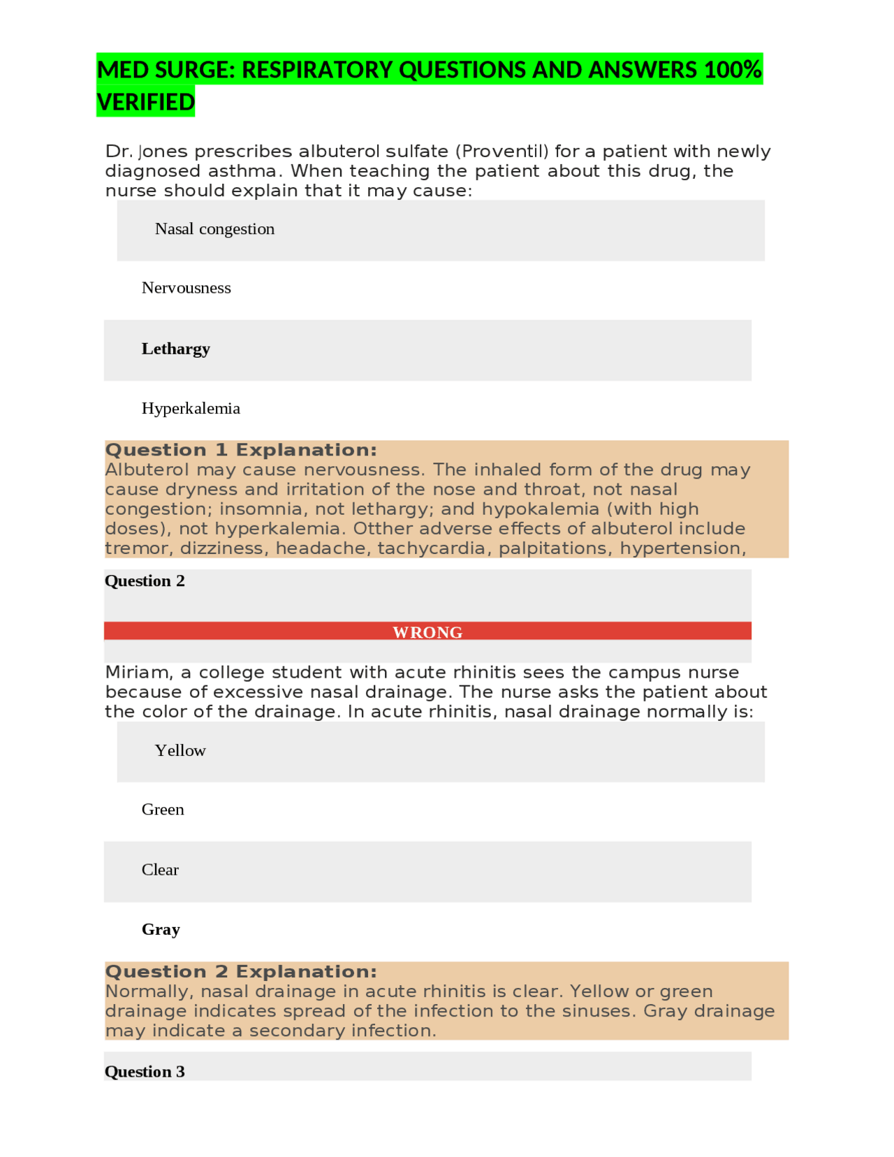 MED SURGE: RESPIRATORY QUESTIONS AND ANSWERS 100% VERIFIED | Exams ...