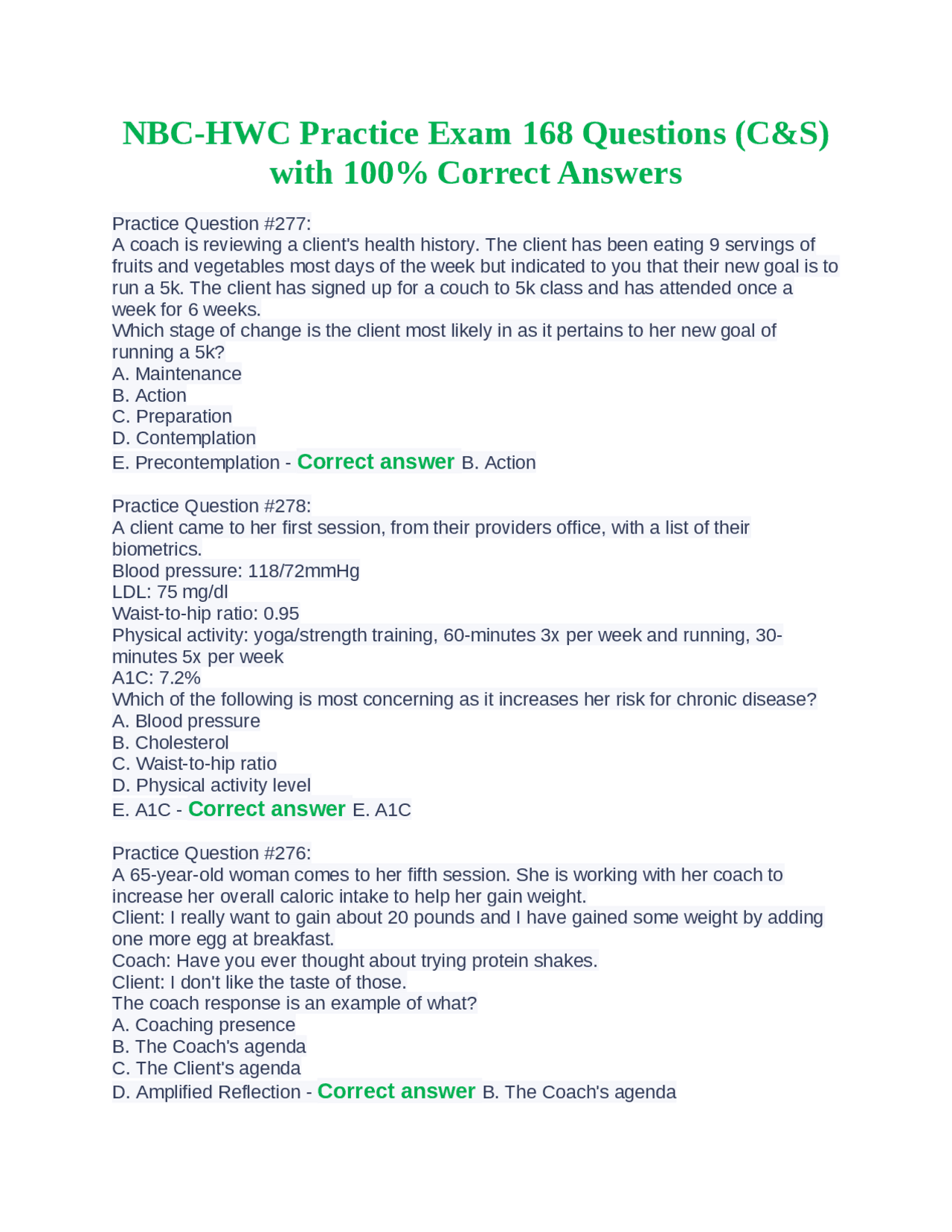 NBC-HWC Practice Exam 168 Questions (C&S) with 100% Correct Answers ...