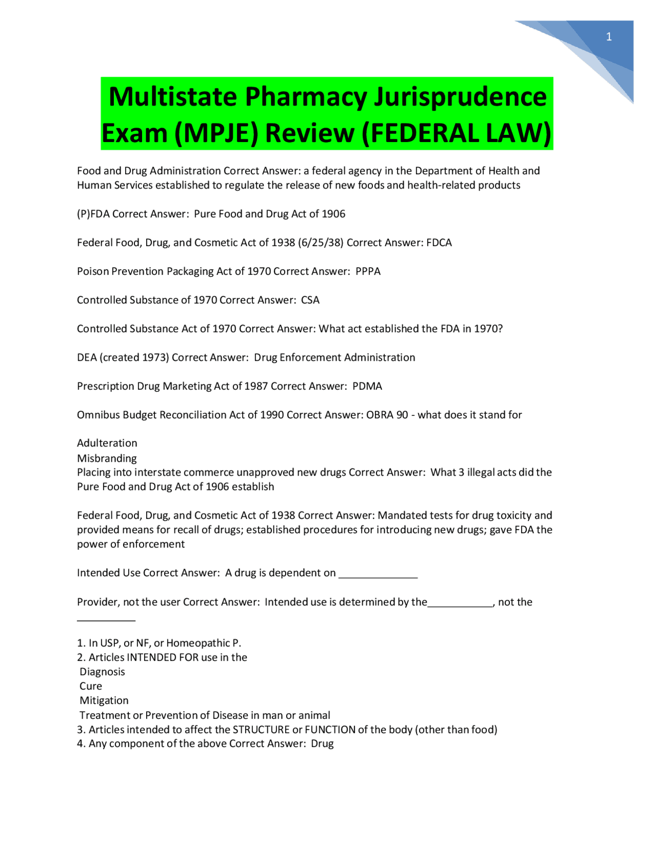 Overview of FDA Regulations | Exams Nursing | Docsity