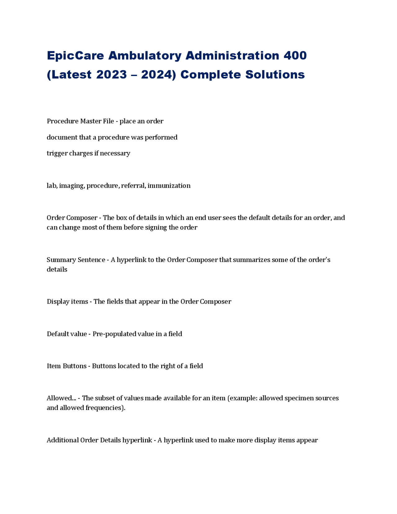 EpicCare Ambulatory Administration 400 (Latest 2023 – 2024) Complete ...