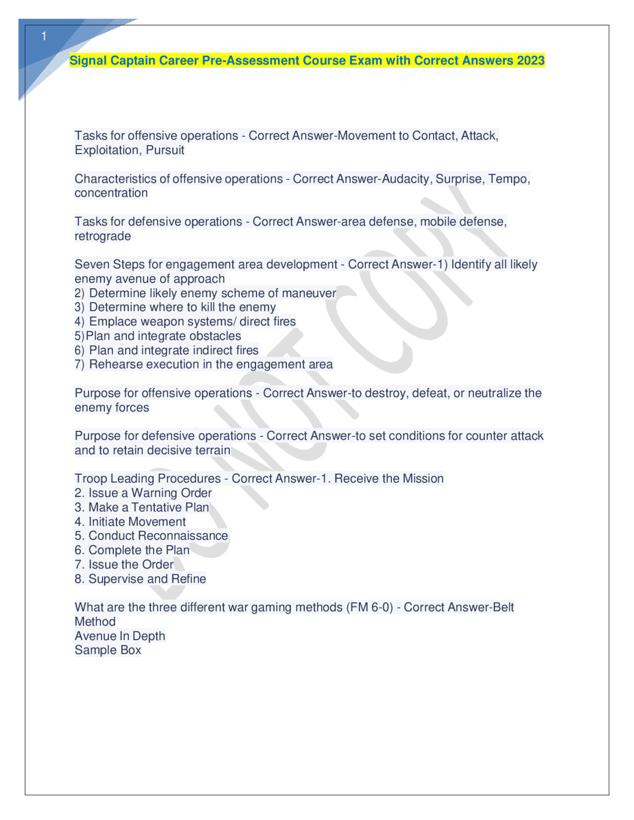 Signal Captain Career Pre-Assessment Course Exam with Correct Answers ...