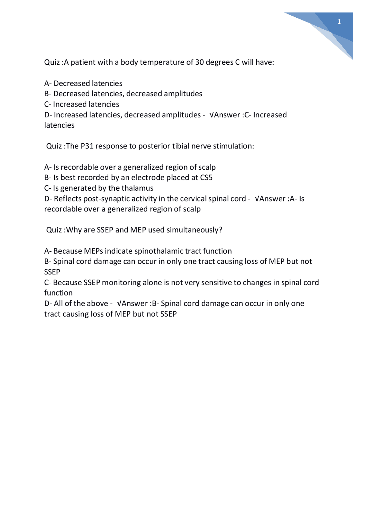 Medical Quizzes on Neurophysiology | Exams Nursing | Docsity