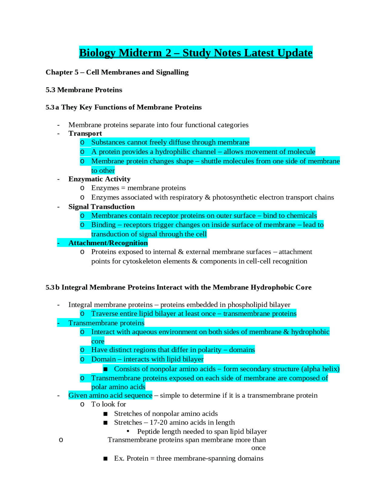 Biology Midterm 2 – Study Notes | Exams Biology | Docsity