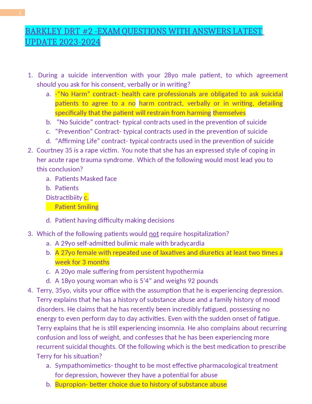 BARKLEY DRT #2 -EXAM QUESTIONS WITH ANSWERS LATEST UPDATE 2023-2024 ...