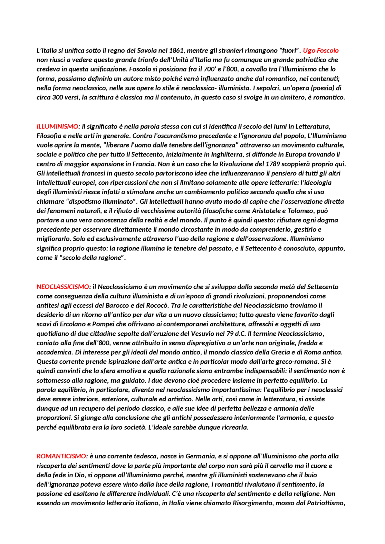 L'illuminismo, il neoclassicismo e il romanticismo in Italia attraverso l'opera di Ugo Foscolo ...