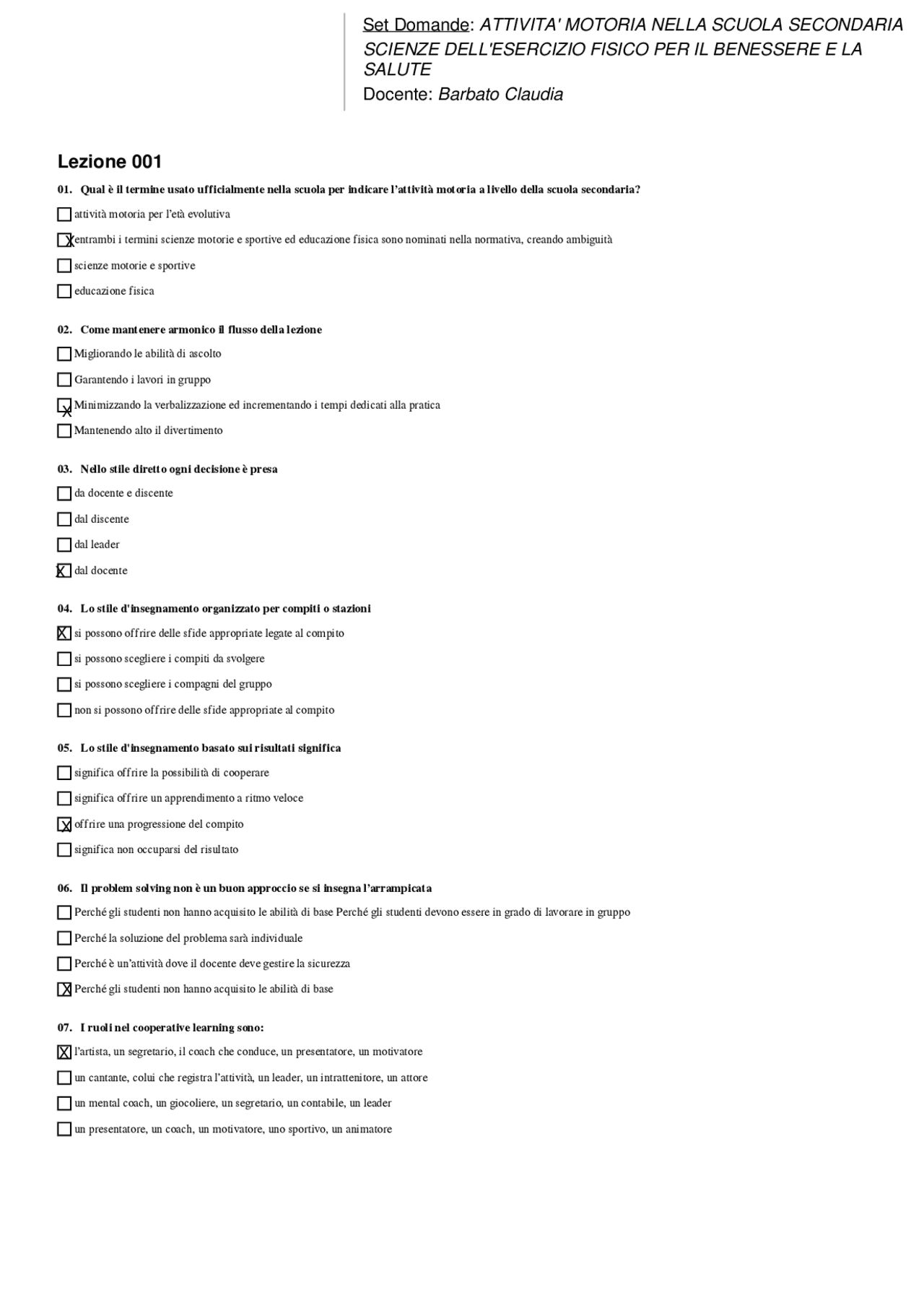 Paniere ATTIVITA' MOTORIA SCUOLA SECONDARIA LM-67- domande risposta multipla voto 30 | Panieri ...