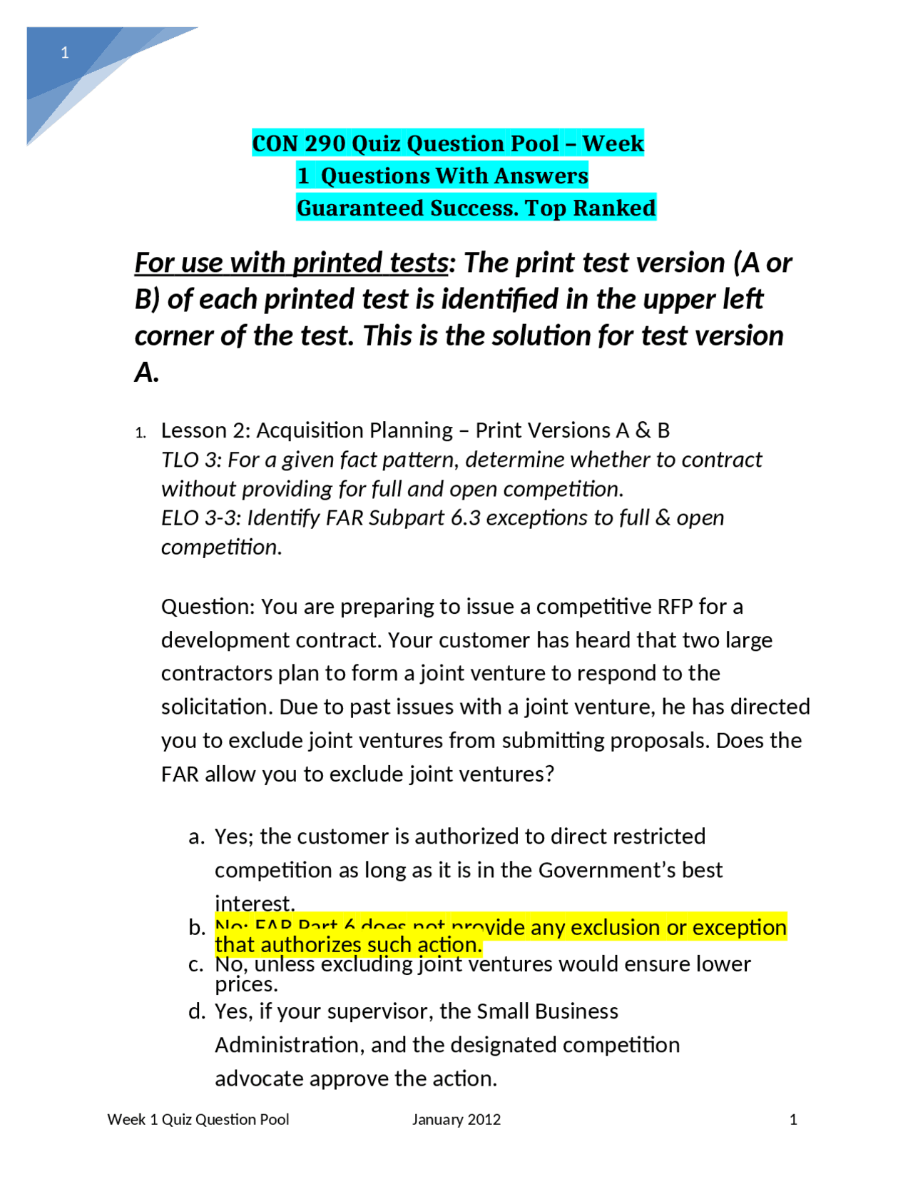 CON 290 Quiz Question Pool – Week 1 Questions With Answers Guaranteed ...