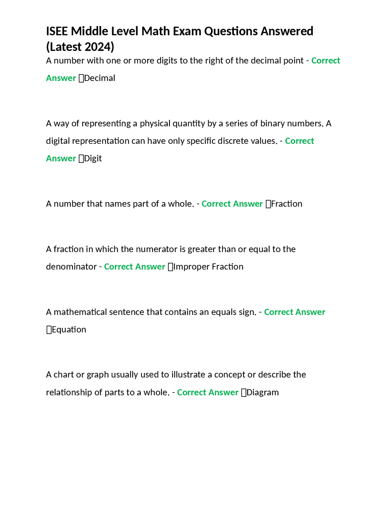 ISEE Middle Level Math Exam Questions Answered (Latest 2024) | Exams ...