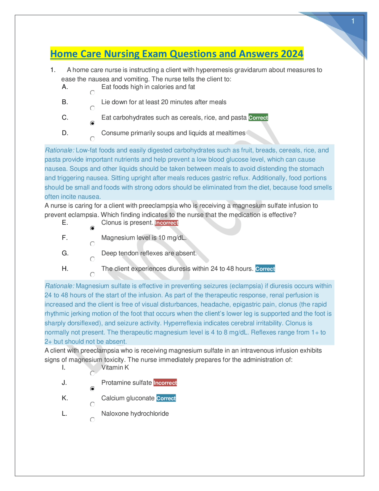 Home Care Nursing Exam Questions and Answers 2024 | Exams Nursing | Docsity