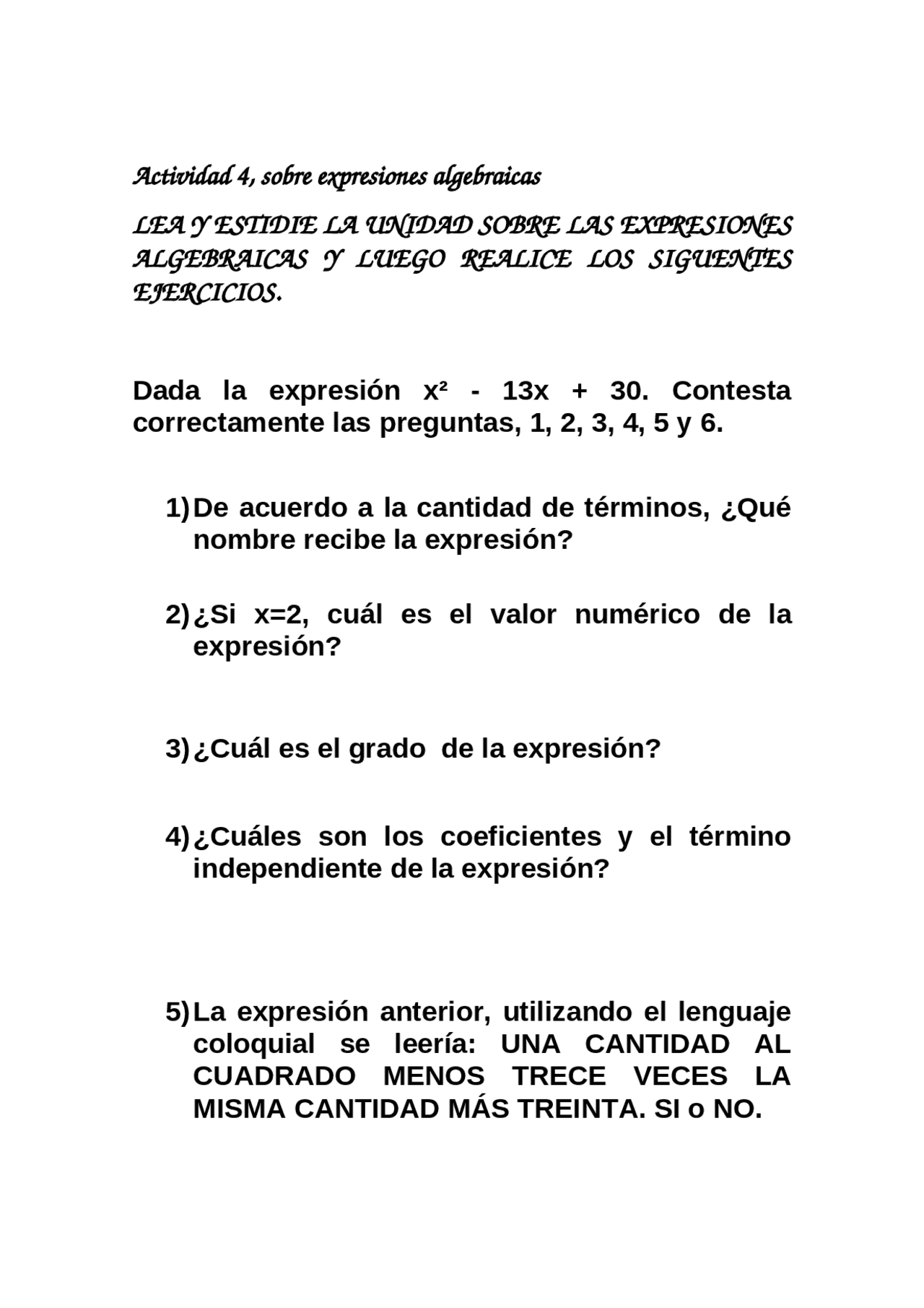Es una tarea de matemática | Ejercicios de Matemáticas | Docsity