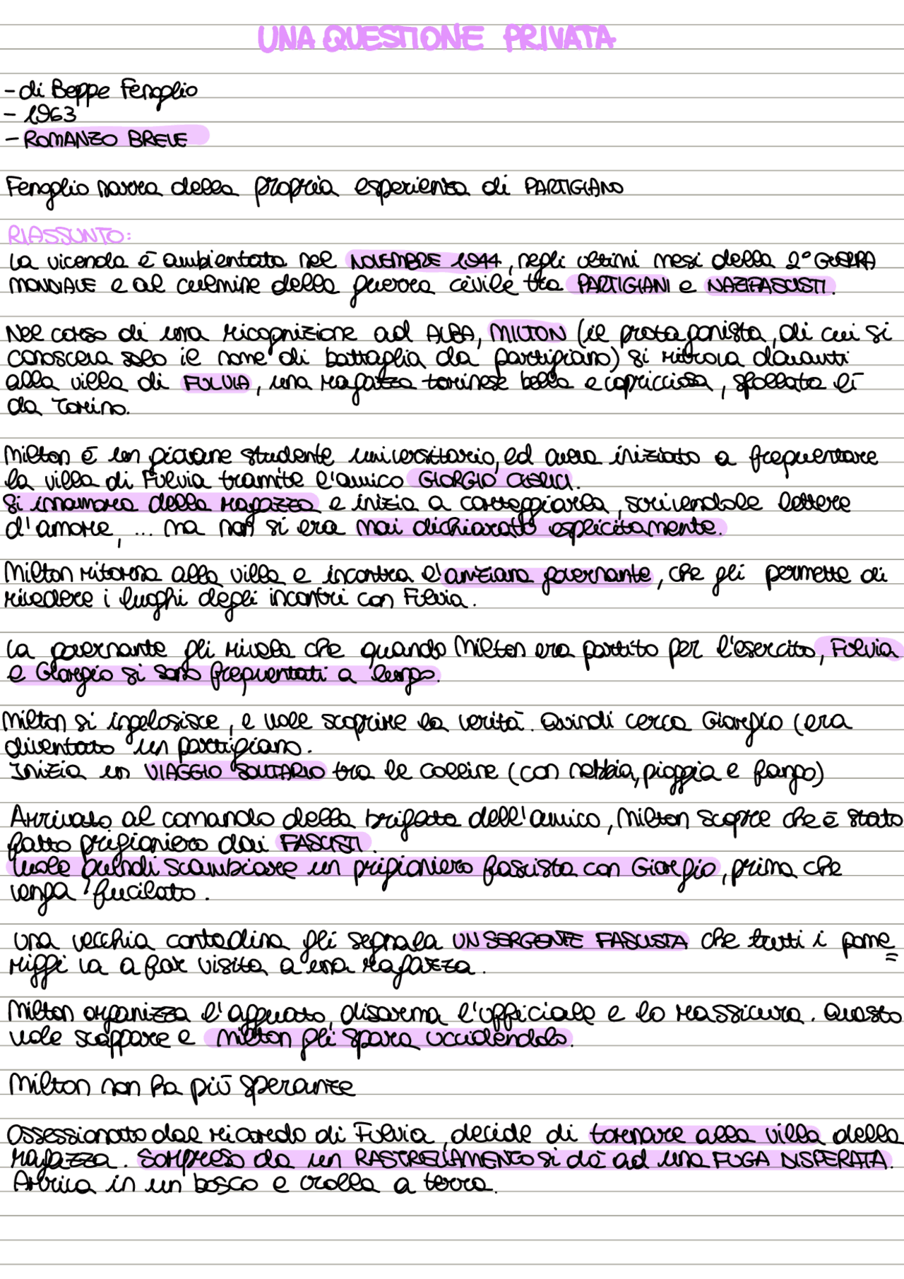 una questione privata | Schemi e mappe concettuali di Letteratura ...