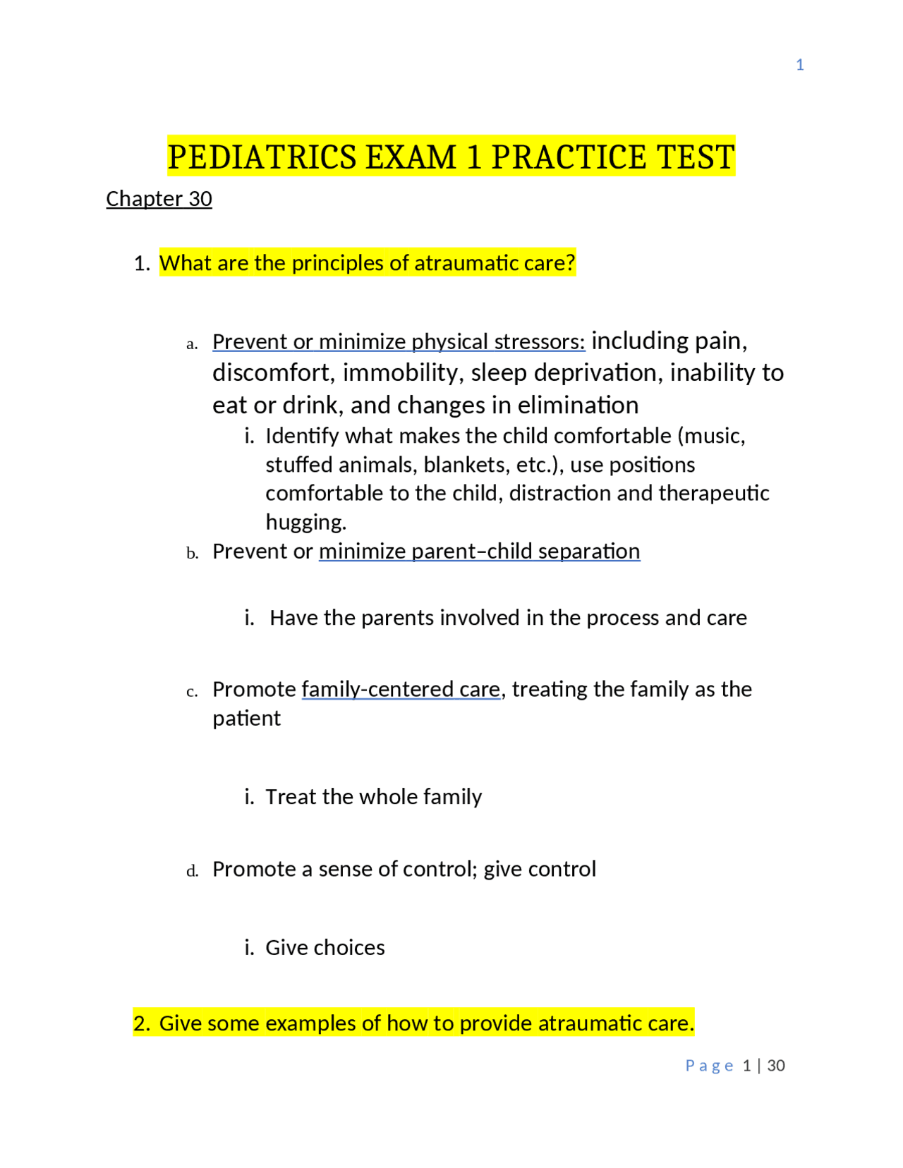 Pediatrics Exam 1 Practice Test | Exams Pediatrics | Docsity