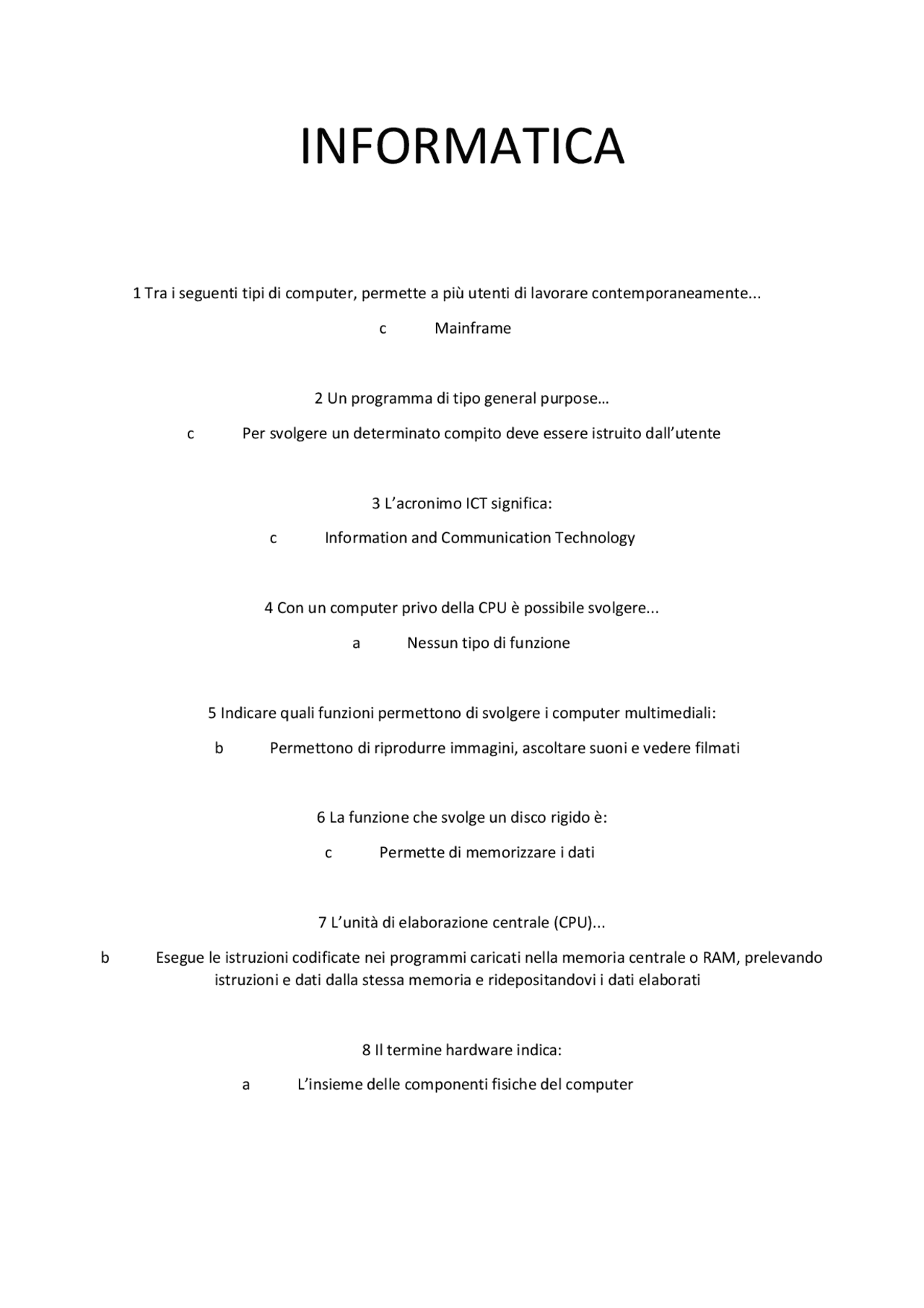 Informatica L18 Unimercatorum | Esercizi di Fondamenti di informatica | Docsity