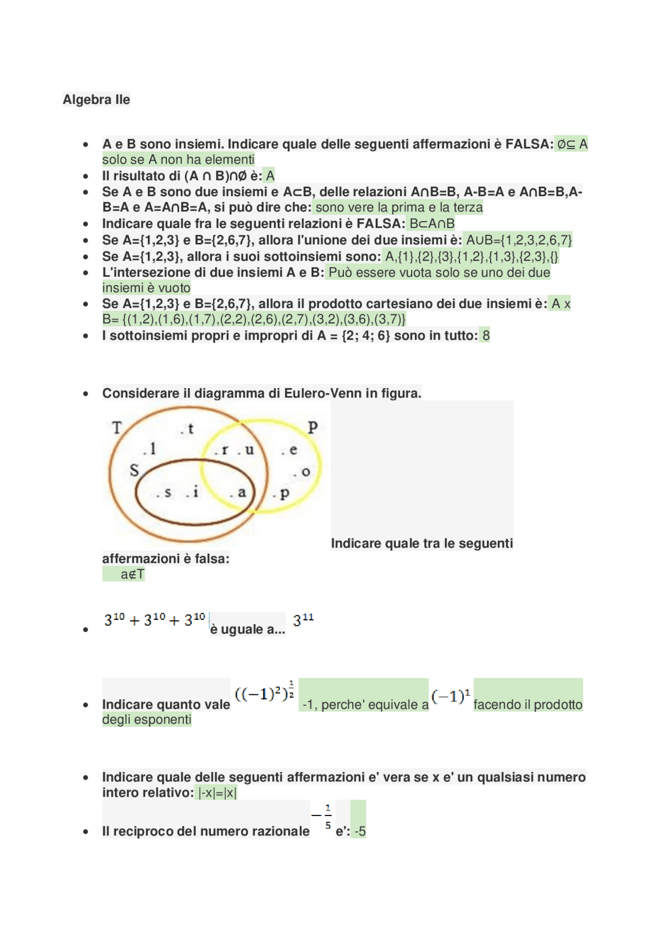 esame algebra e analisi matematica | Prove d'esame di Algebra | Docsity