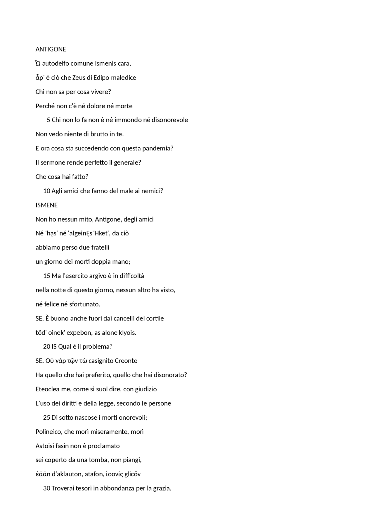 traduzione amatoriale dell'Antigone di sofocle | Dispense di Letteratura Greca | Docsity