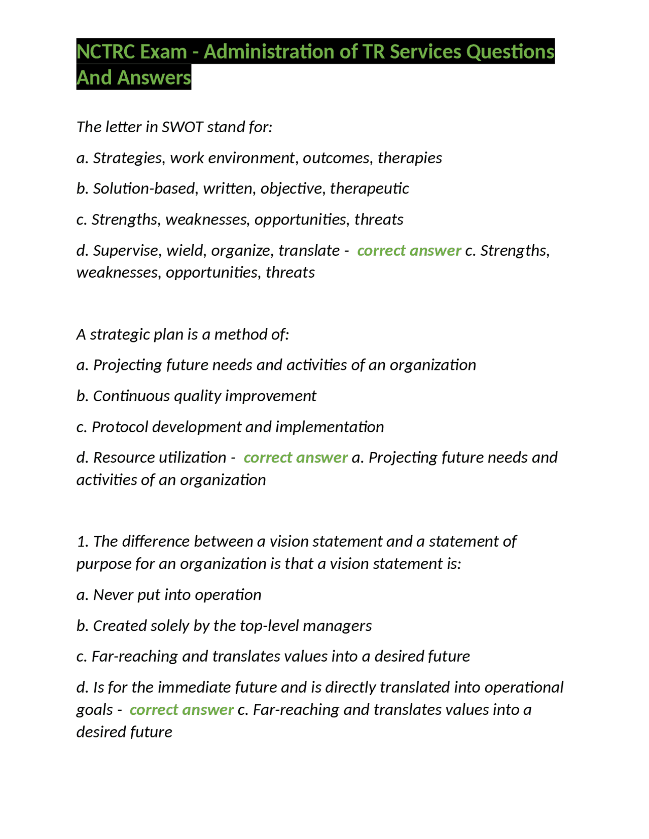 NCTRC Exam - Administration of TR Services Questions And Answers ...