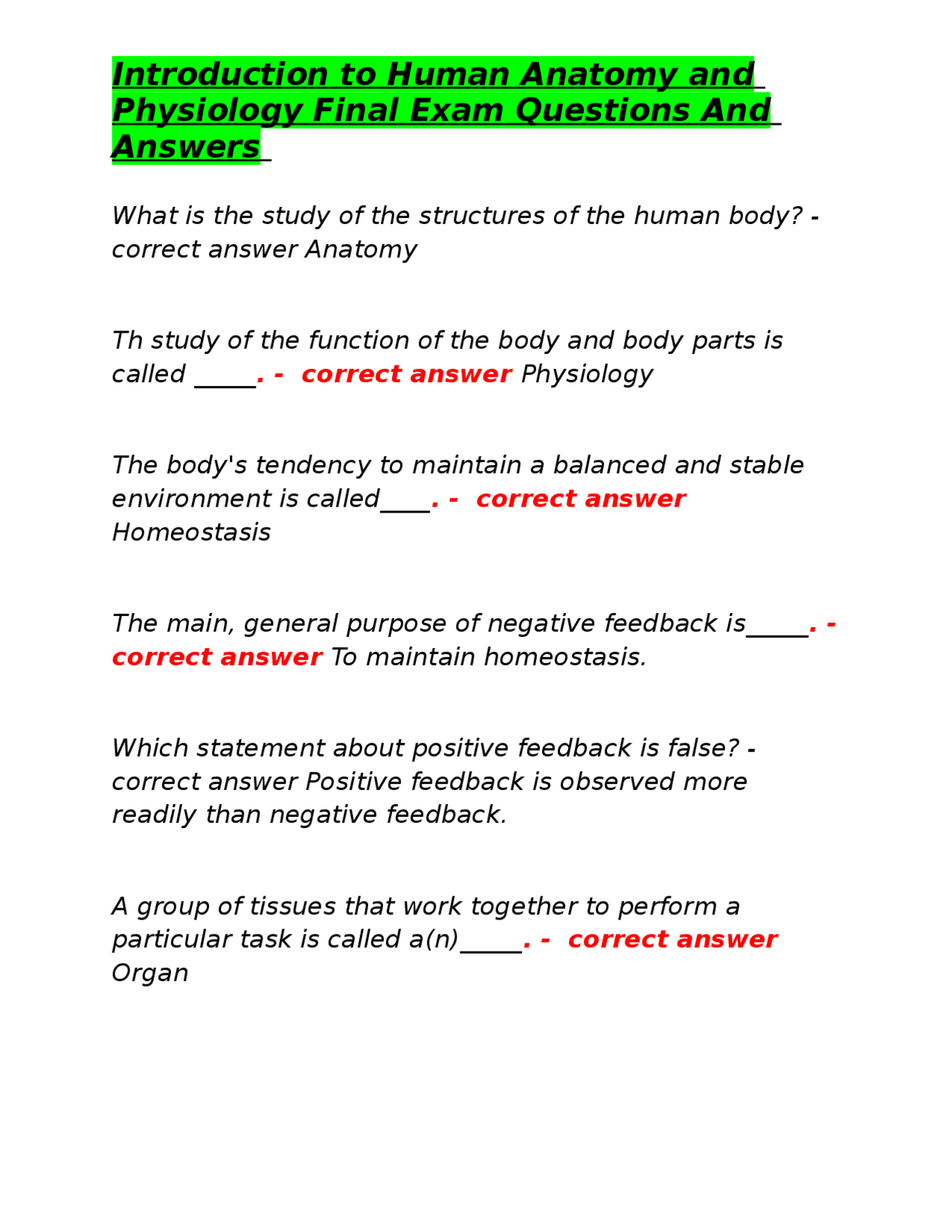 Human Anatomy Exam Questions