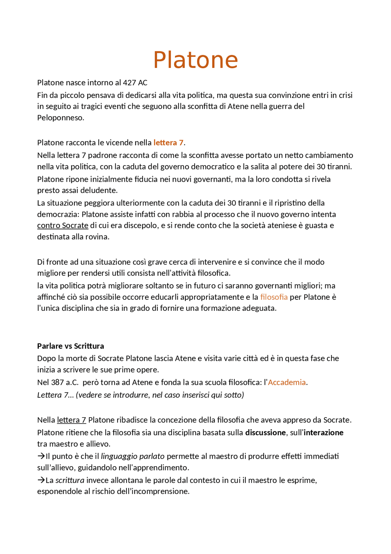 Platone riassunto completo | Sbobinature di Filosofia | Docsity