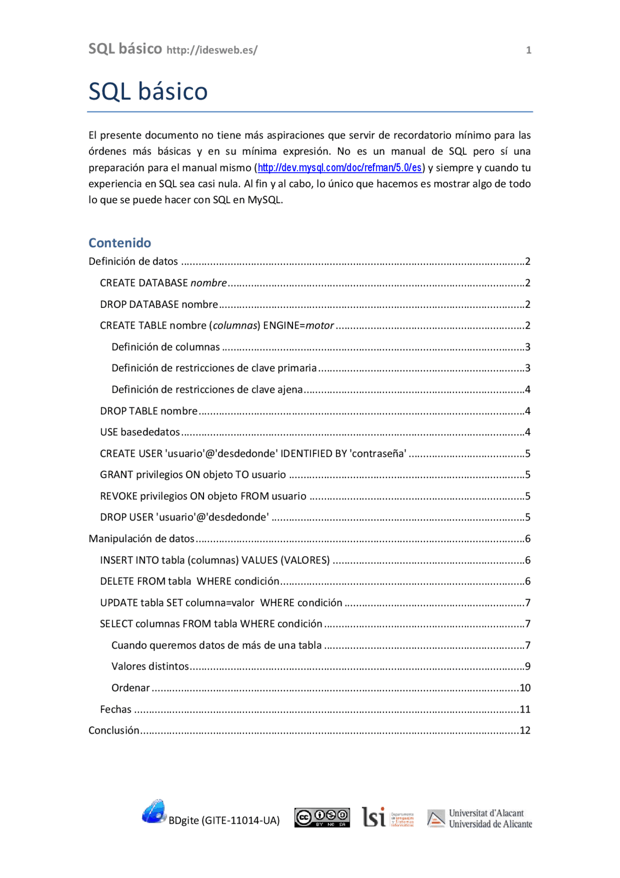 apunte basico de sql | Apuntes de Informática | Docsity