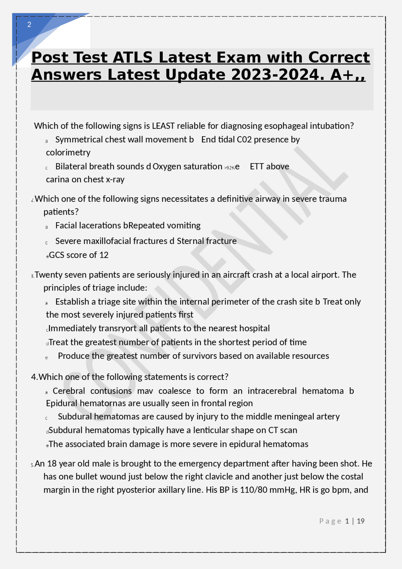 Post Test ATLS Latest Exam with Correct Answers Latest Update 2023-2024 ...