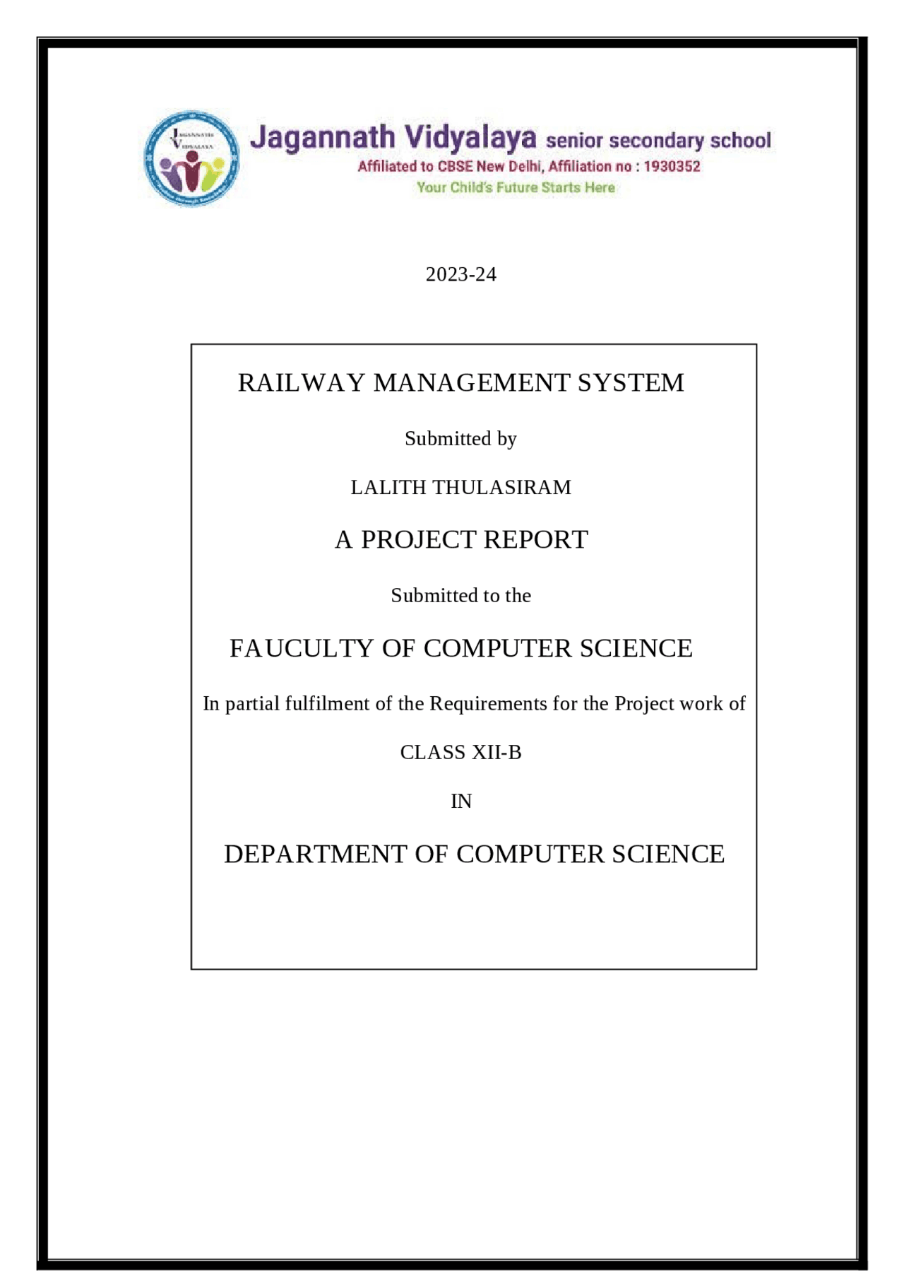 PROJECT ON RAILWAY MANAGEMENT SYSTEM | Essays (high school) Computer science | Docsity
