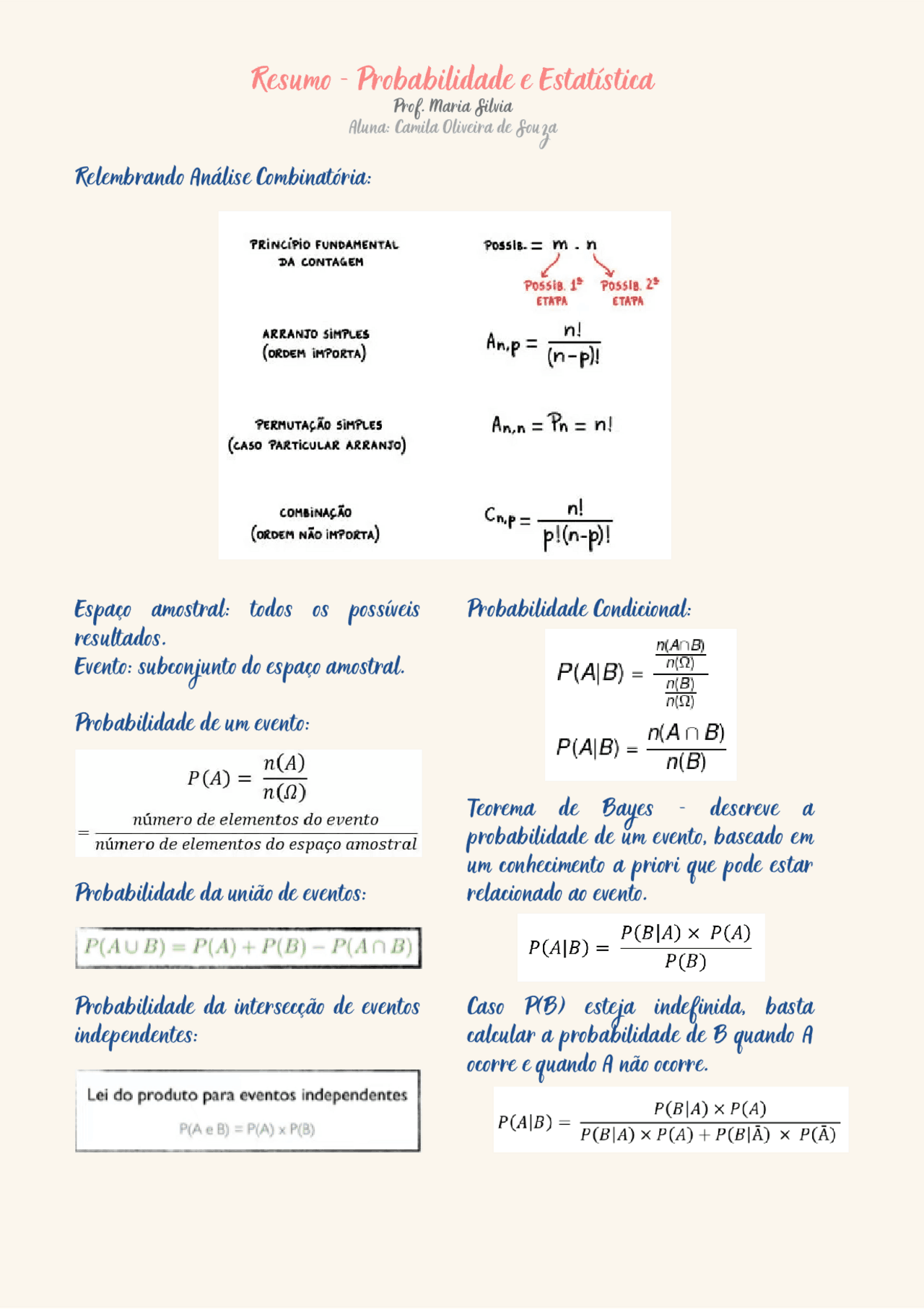 Resumo Probabilidade e Estatística | Notas de estudo Probabilidade e ...