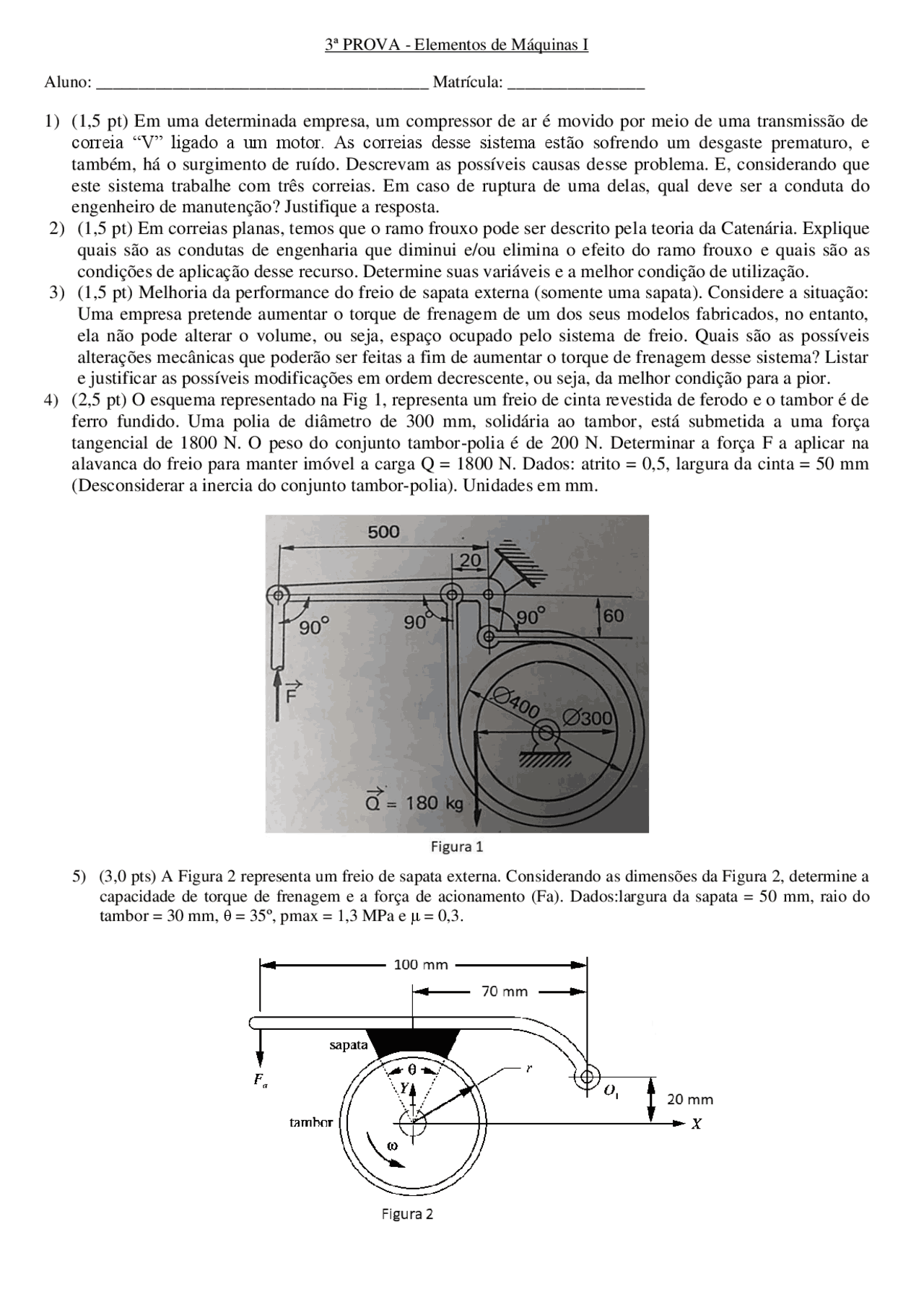 Prova 3 Elementos de maquinas | Provas Design de Máquinas | Docsity
