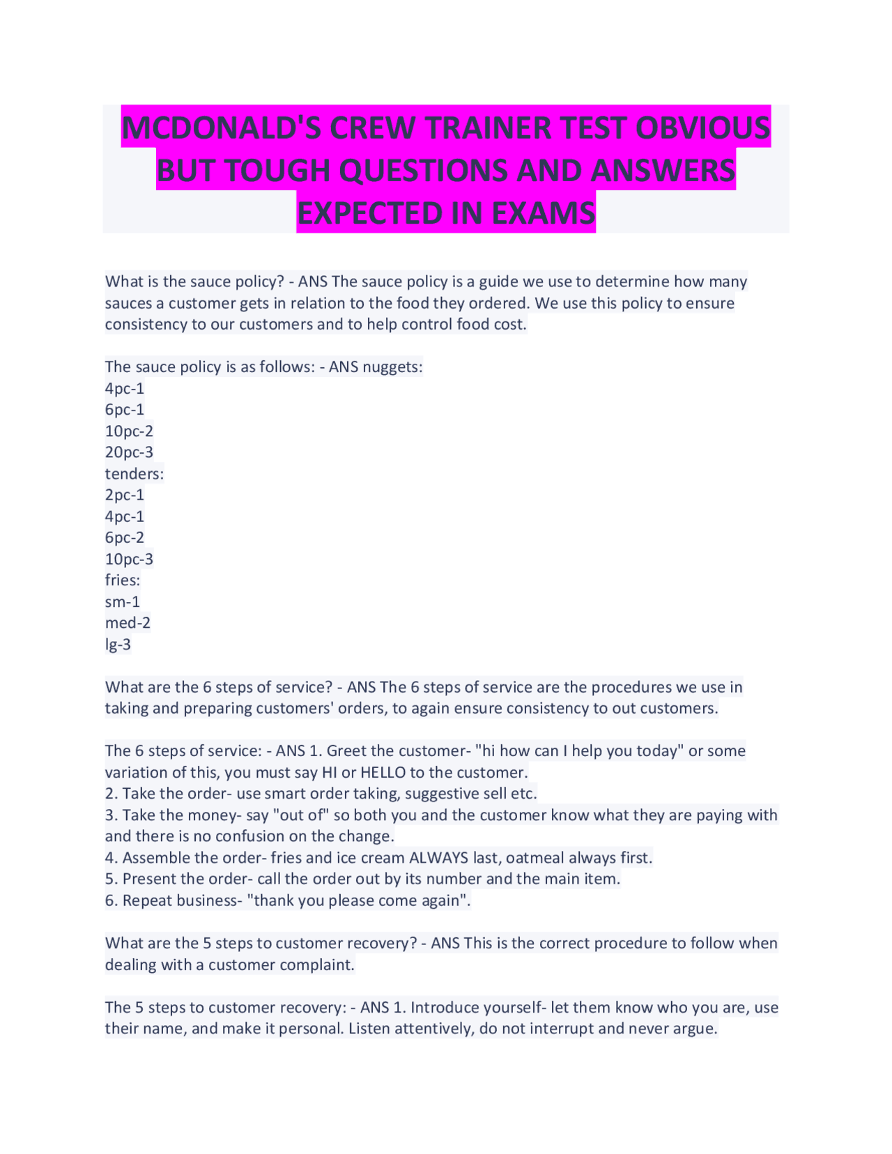 mcdonald's advanced hygiene test answers