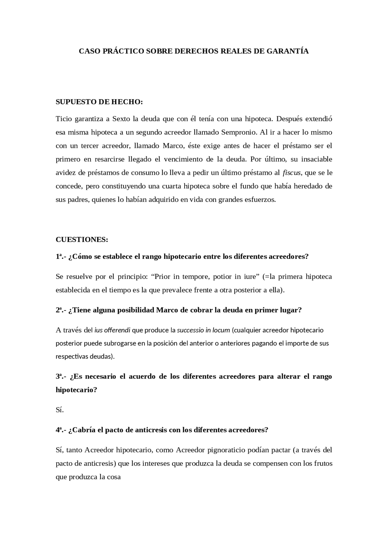 CASO PRÁCTICO derechos reales | Ejercicios de Derecho Romano | Docsity