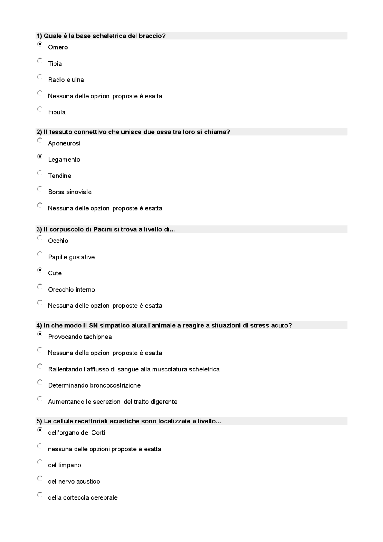 Test A Risposta Multipla Anatomia 1 Prove D Esame Di Anatomia Docsity