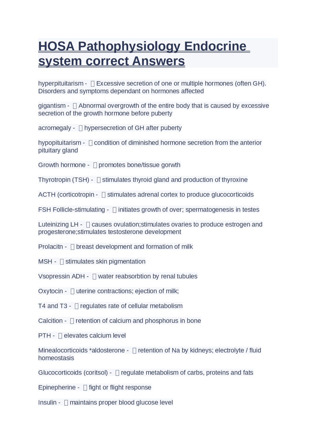Pathophysiology of the Endocrine System | Exams Nursing | Docsity