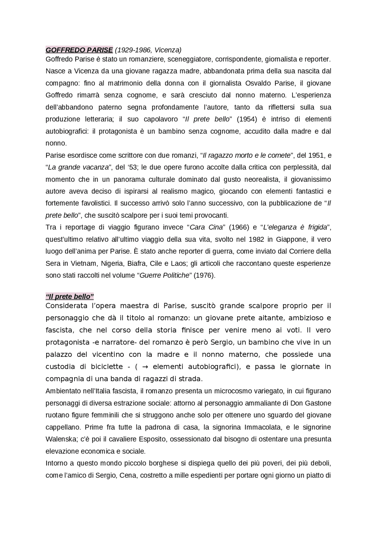 Goffredo Parise (LETTERATURA ODEPORICA) | Appunti di Letteratura ...