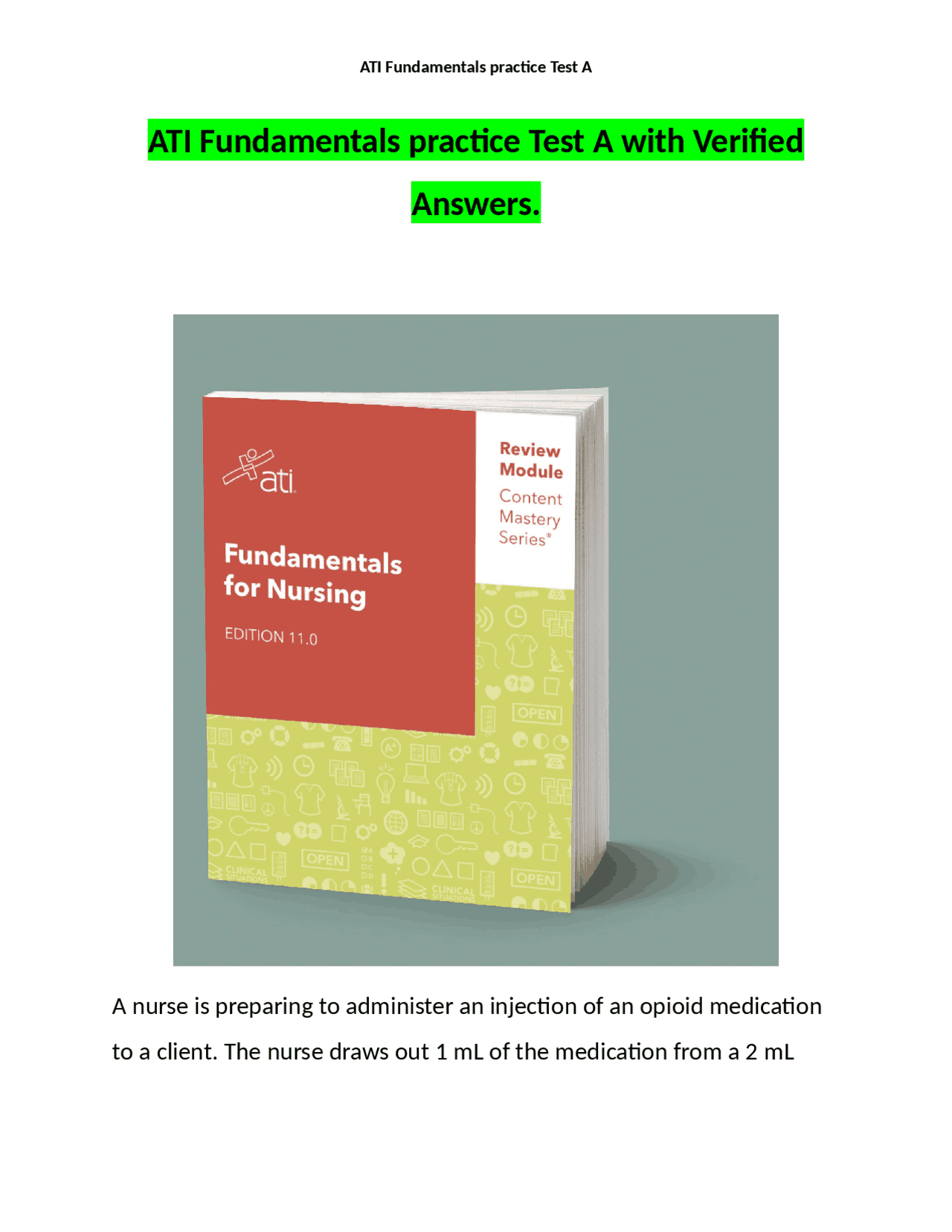 ATI Fundamentals practice Test A with Verified Answers. | Exams Nursing ...