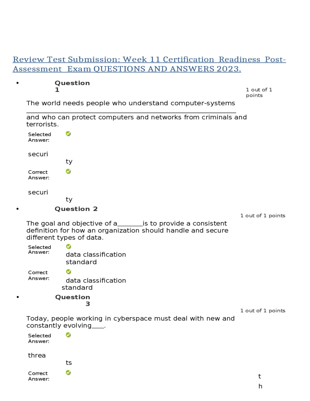 Cybersecurity Certification Readiness Exam Questions and Answers ...